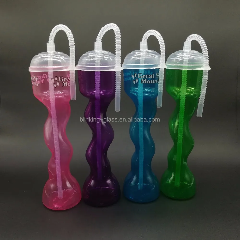16OZ Plastic Slush Yard Cups with Straw - Perfect for Parties