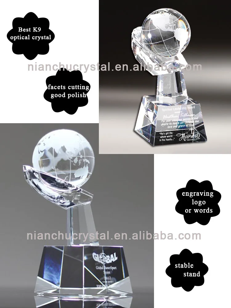 Crystal World in Hands Trophy - Customizable Globe Award