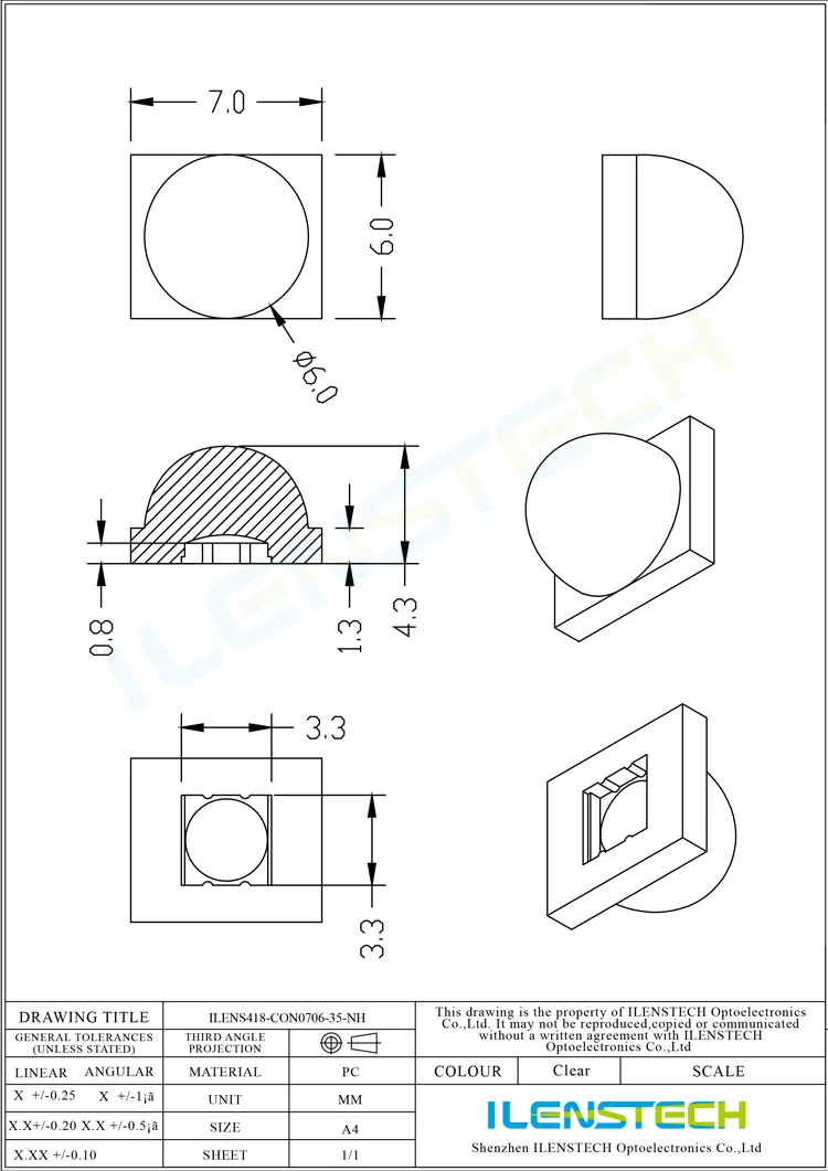 ILENS418-CON0706-35-NH - 7MM LED Lens with 35 Degree Beam