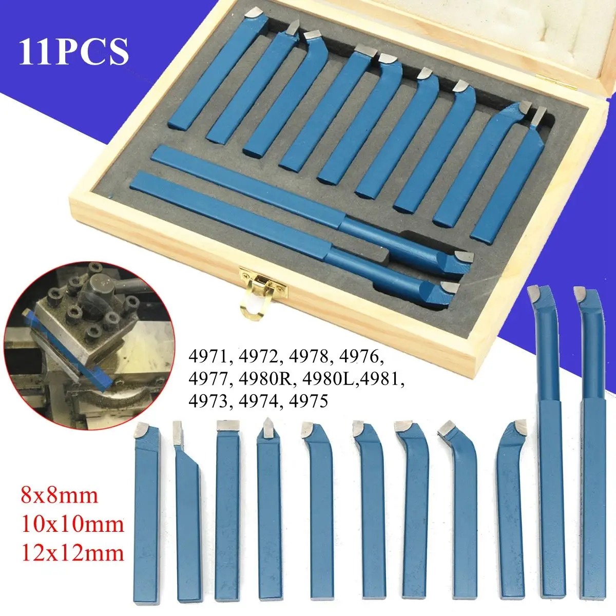 Lathe Cutting Tool Set Carbide Tip External Turning Boring Bit 8mm ...