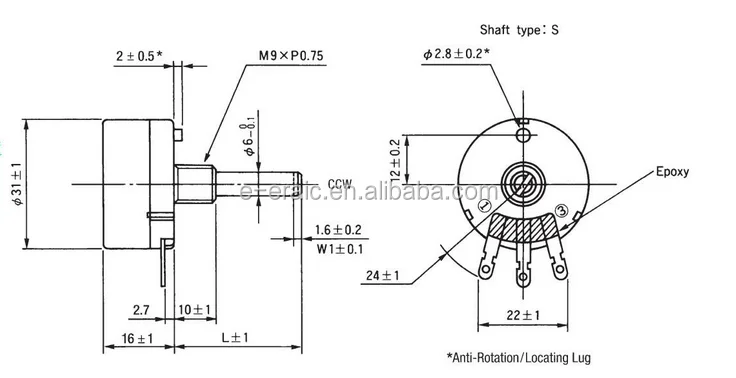 Rv30yn 20s B103 10k Carbon Single Turn Potentiometer - Buy B103 ...