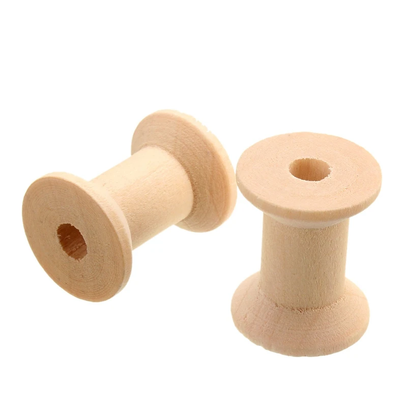Empty Wooden Bobbin Spools - Natural Wood Color Sewing Tools