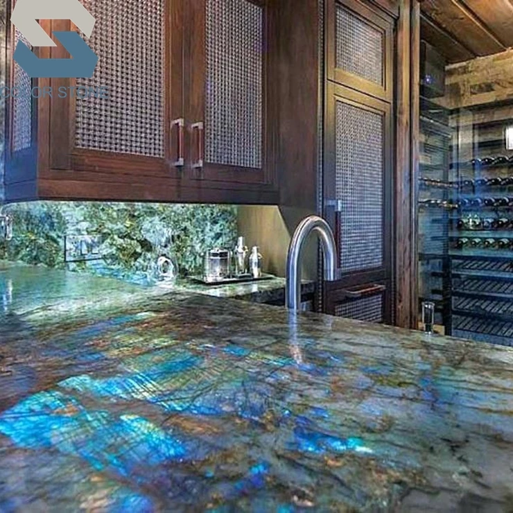 Custom Pre Cut Lemurian Labradorite Blue Granite Kitchen Countertops ...