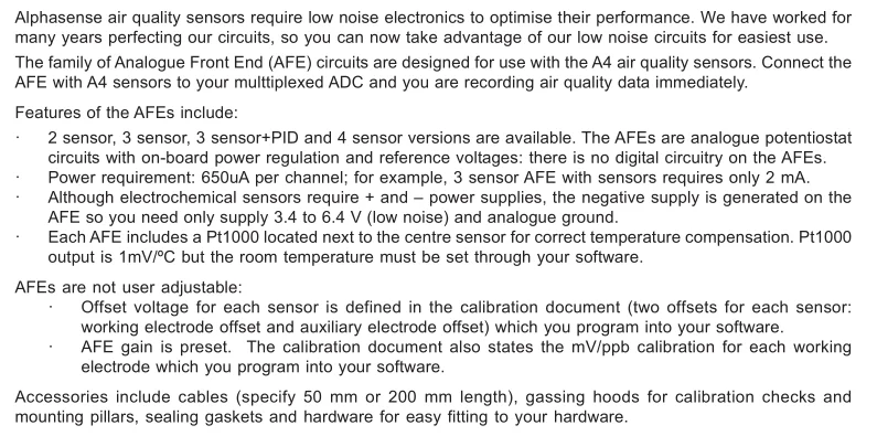 Alphasense AFE for A4 Air Quality Gas Sensors - Theory & Practice