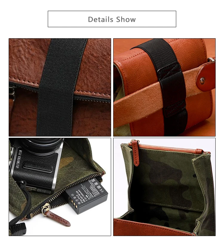 Pu Leather Classic Camera Bag With Canvas Camera Waist Detachable Belt ...