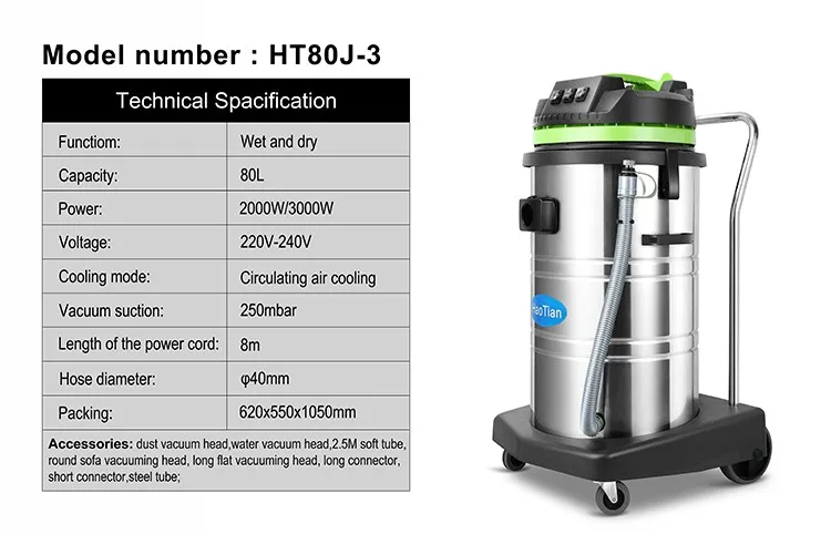 HT80-3 Industrial Wet and Dry Vacuum Cleaner – 80L Capacity, 3 Motors ...