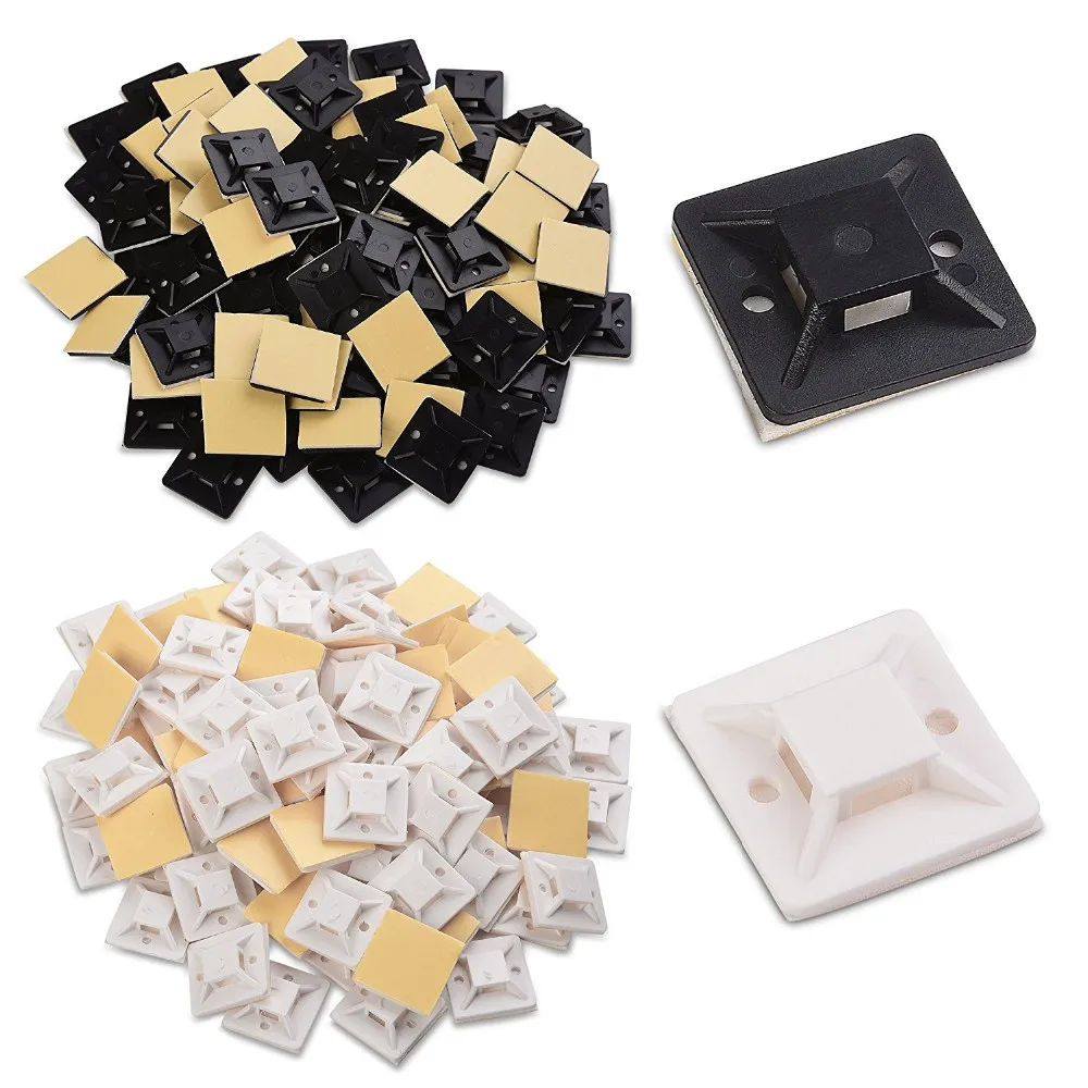 4mm Width Mounting Base Clamps Clip Self Adhesive Nylon Cable Wire Zip ...