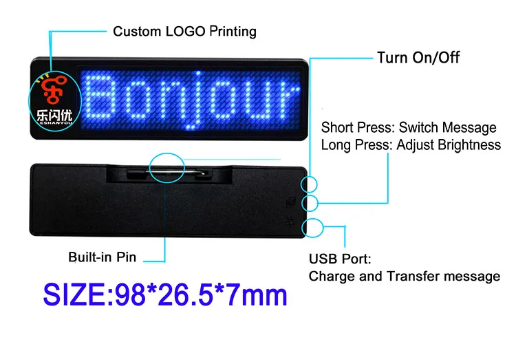 Custom Logo Programmable Message Scrolling LED Name Tag| Alibaba.com