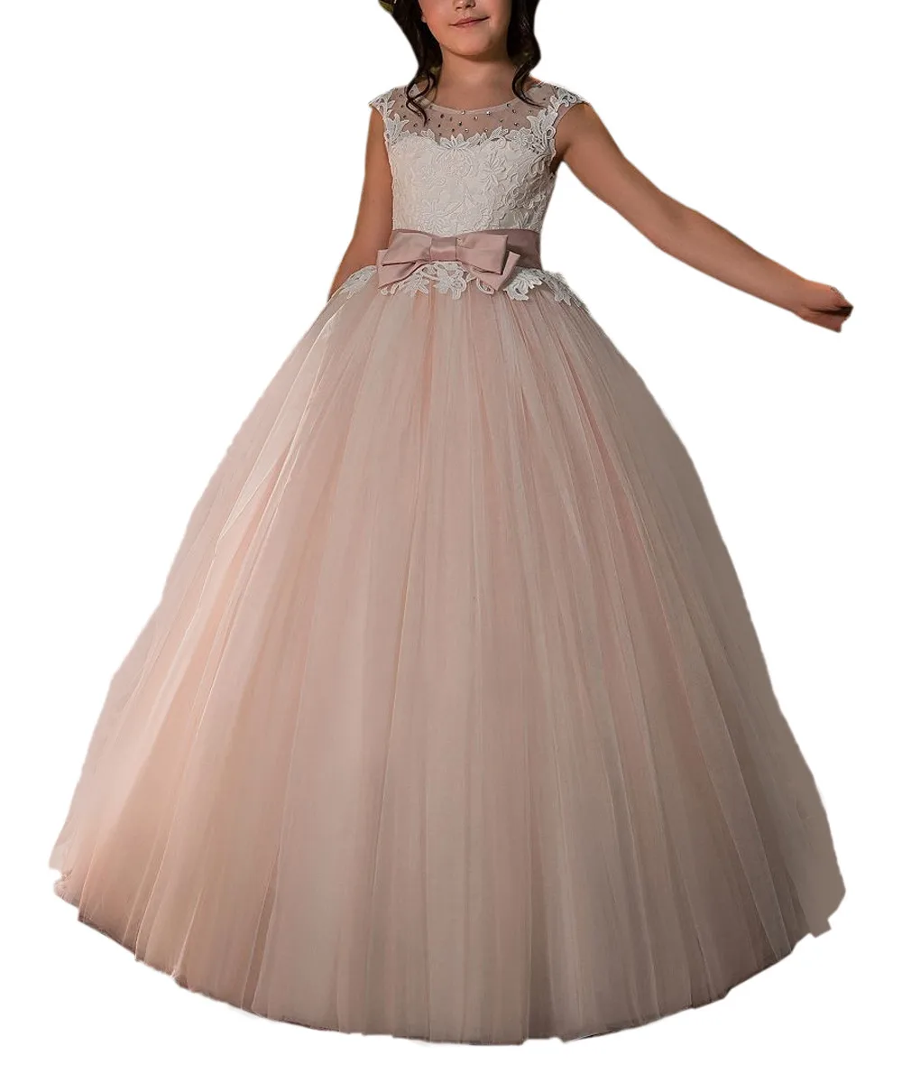 Fancy Little Girls Party Dresses With Bow Kids Wedding Dress Ball Gown ...