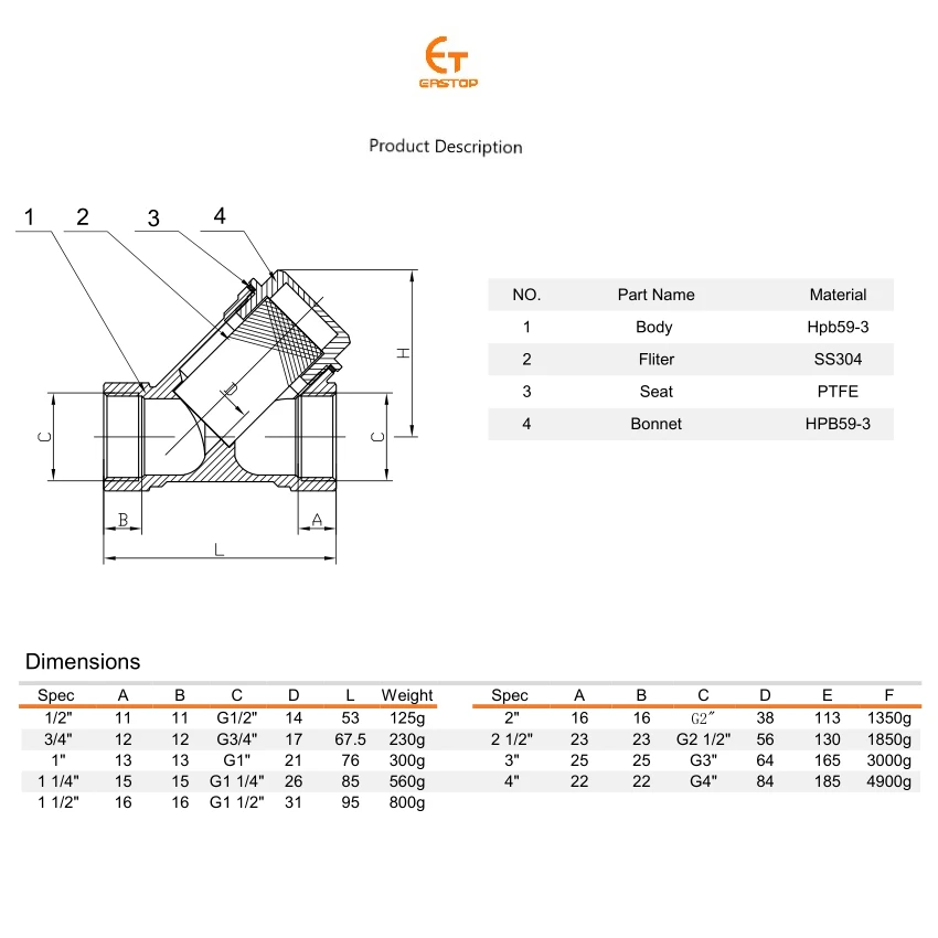Brass Y-Type Strainer - Efficient Filter for Medium Pressure