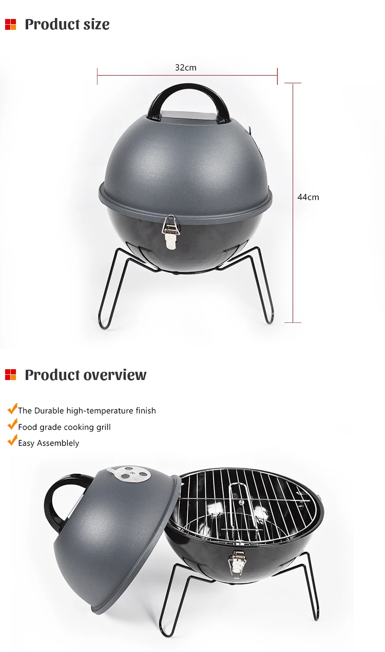 Portable Kettle Charcoal Bbq Grills Small Round Ball Barbecue Grill ...