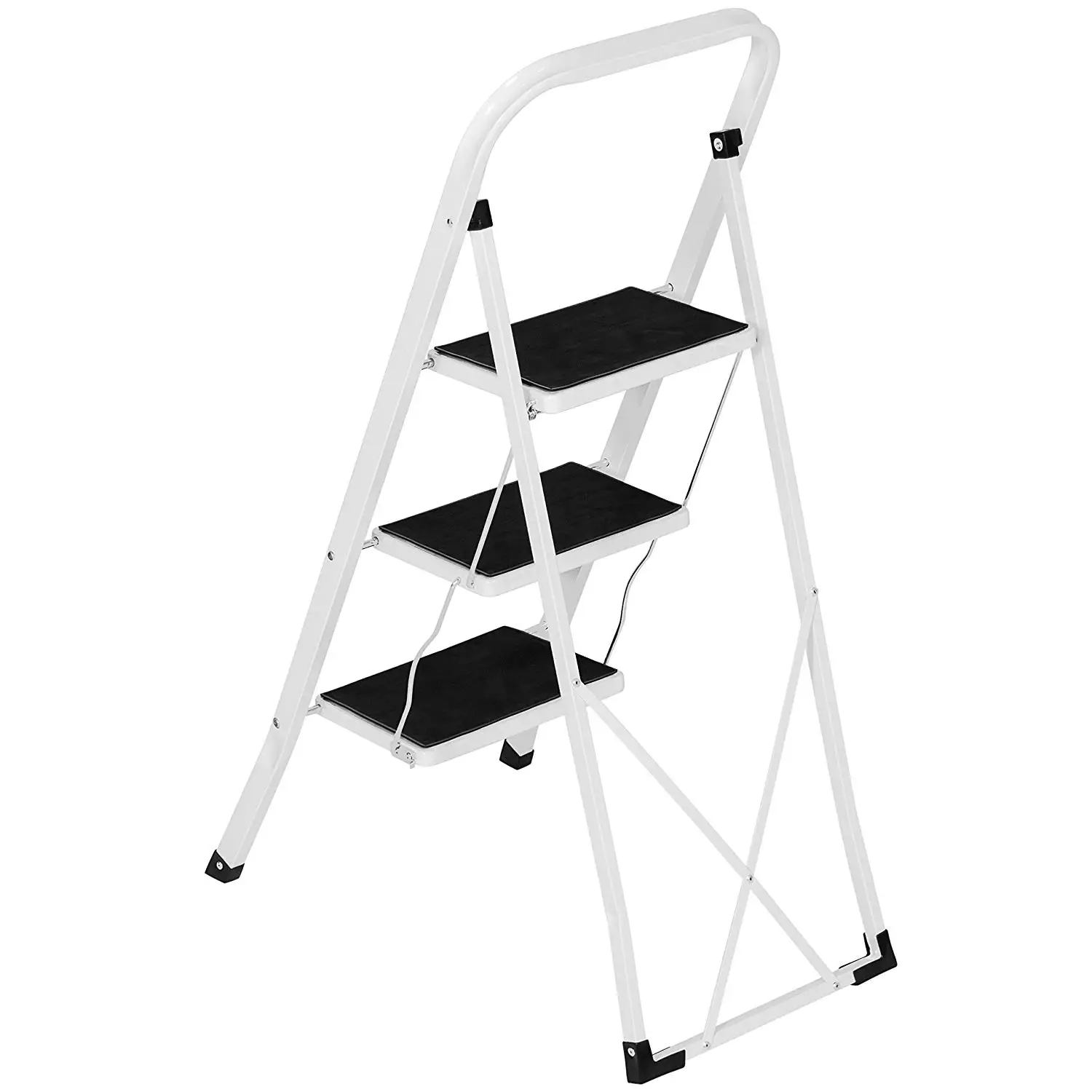 3 Step Lightweight Steel Ladder for Hotels - Folding Design, 300 lbs ...