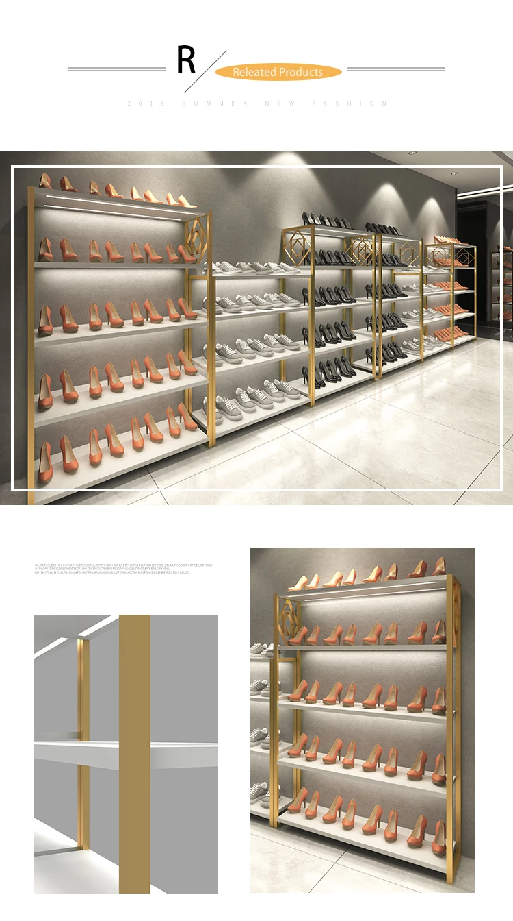 Shopping Mall Shoes Display Wooden Wall Shelf Design Free Standing ...