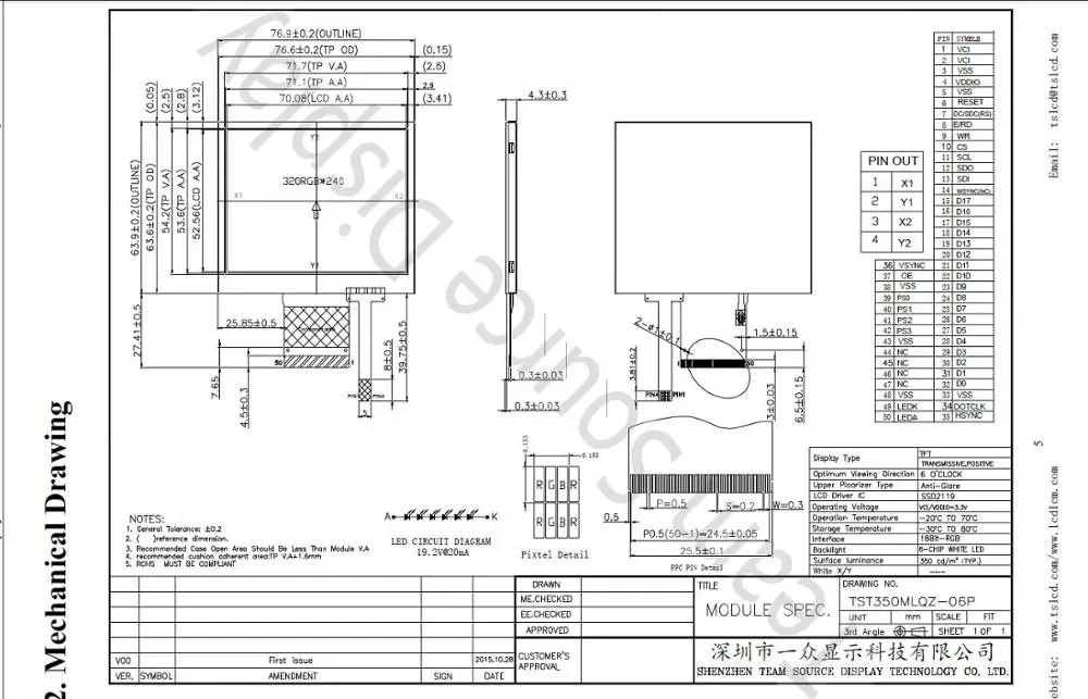 Ts Display 50-pin Lcd Tft 3.5 Inch Touch Screen 320x240 With Ssd2119 Ic ...