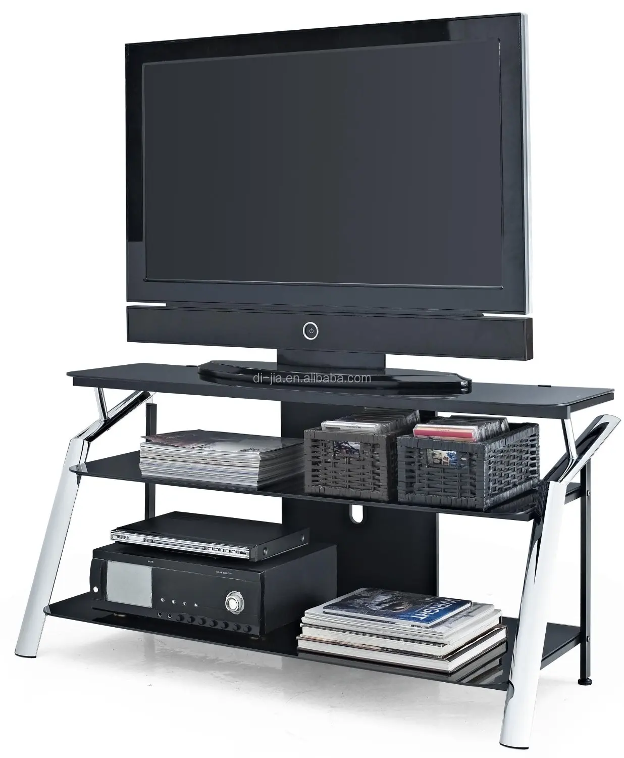 Living Room Furniture Modern Glass 3 Tier Glass Metal Frame Tv Stand ...