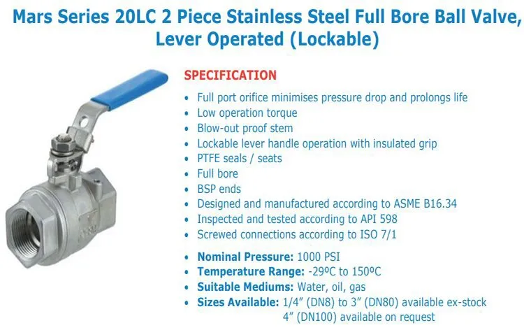 Lever Operated 2 Piece Stainless Steel Ball Valve - 10yr Guarantee
