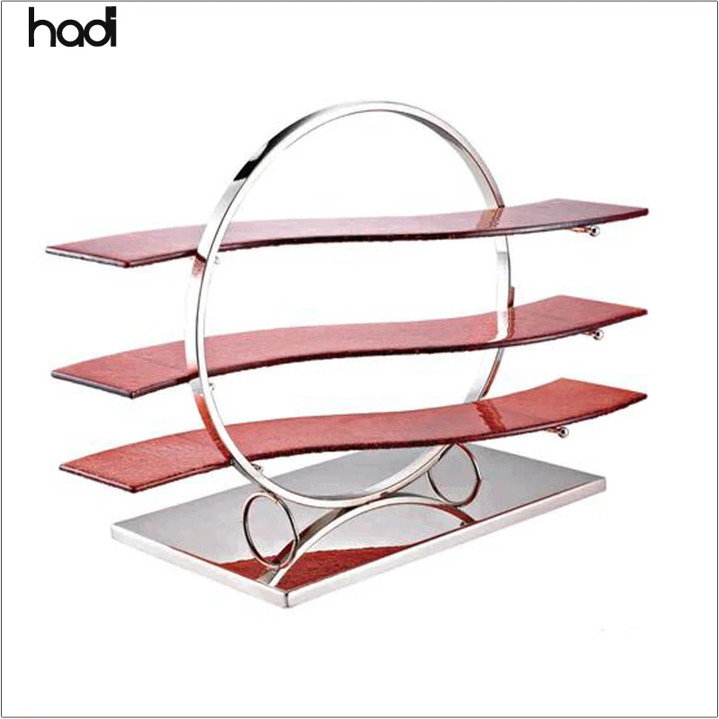 Elegant Food Display Stand - Red Glass Tray & Stainless Steel