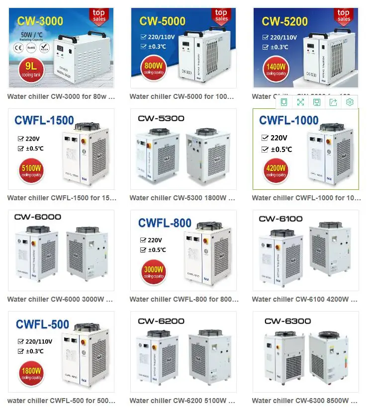 CW-5000 Water Cooled Chiller for 100w CO2 Laser Tube