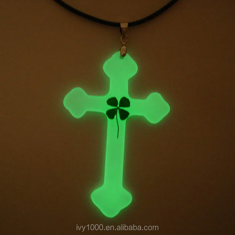 Jesus Acrylic Cross Four Leaf Clover Necklace Glow In The Dark Cross ...