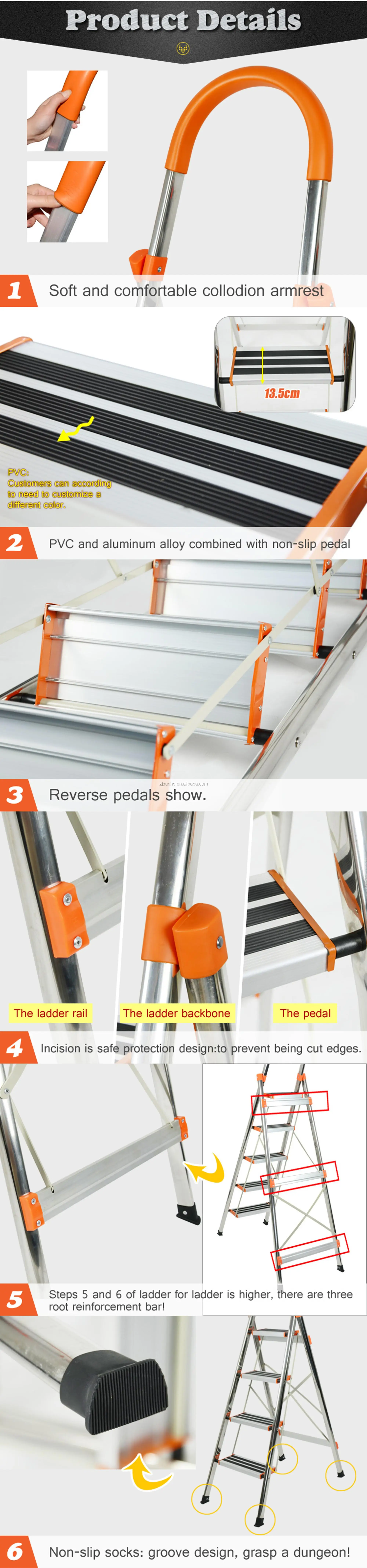 Non-slip 7 Step Stainless Steel Folding Ladder - Buy Lightweight ...
