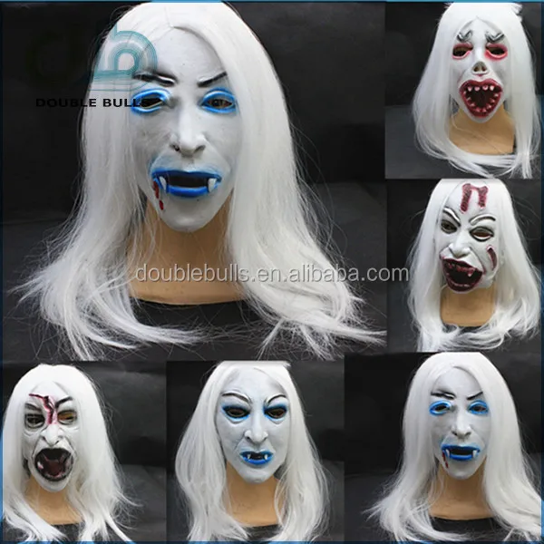 Wholesale Halloween Masquerade White Hair Ghost Masks Latex Horror ...