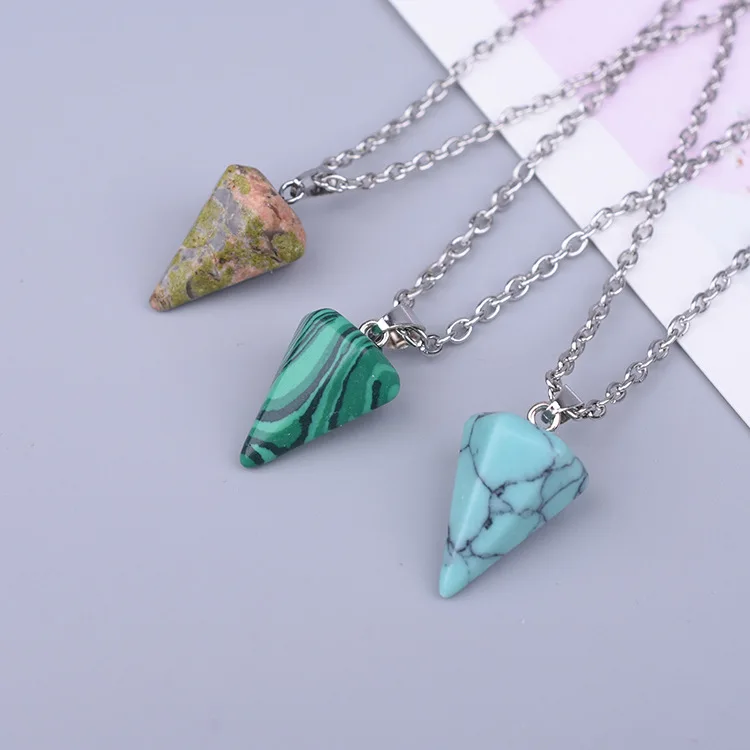 Natural Gemstone Crystal Hexagonal Pointed Reiki Chakra Pendant ...