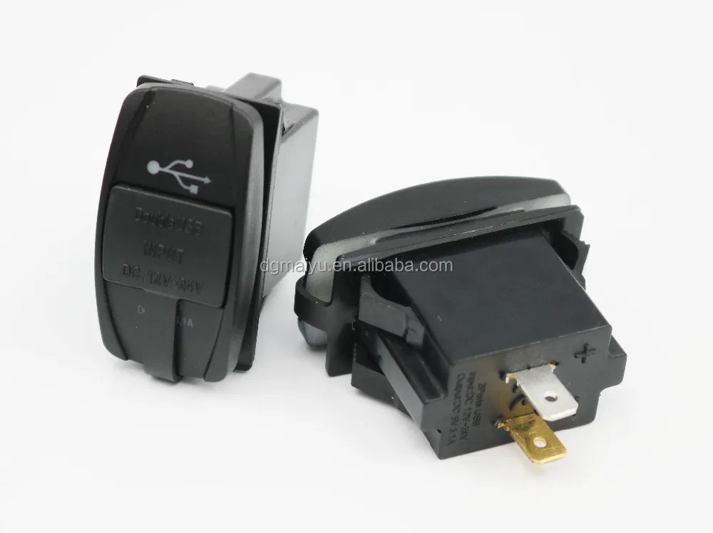 Dual USB Port 5V Input DC 12V Car Charger Carling Rocker Switch