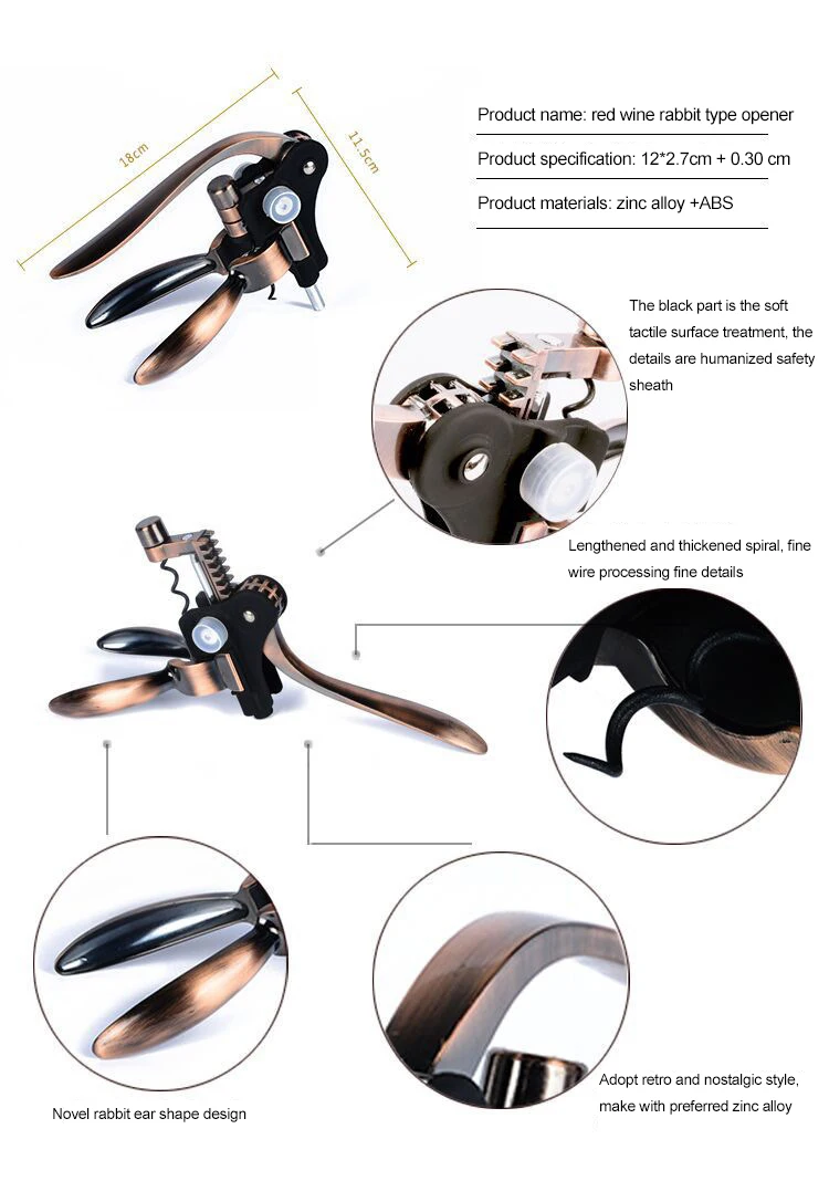 Rabbit Shaped Red Wine Bottle Opener Zinc Alloy Corkscrew Multi ...