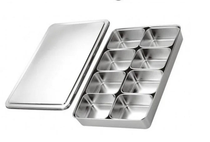 Japanese Style Eight Compartment Box Stainless Steel Condiment Spice ...