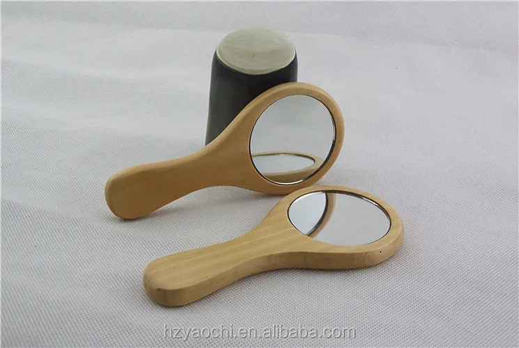 New Natural Wood Mirror Wooden Hand Mirror Portable Compact Makeup ...