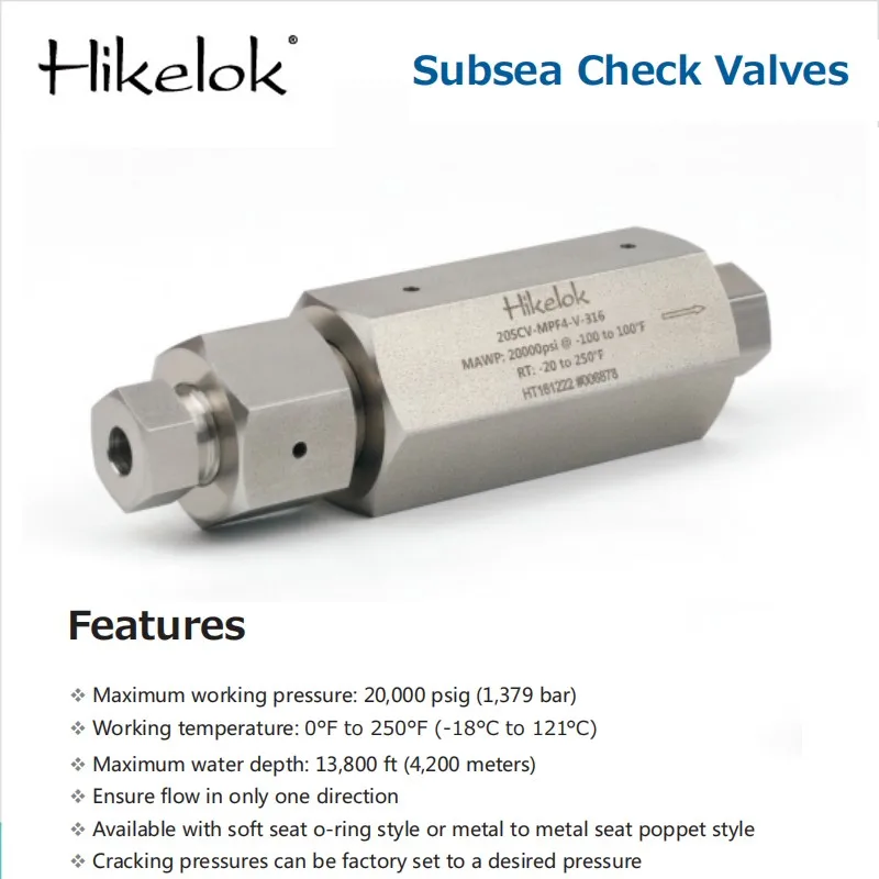 Hikelok 20k Psi Forged Subsea Check Valves 1inch Hnbr Seal Ring 4.2km ...