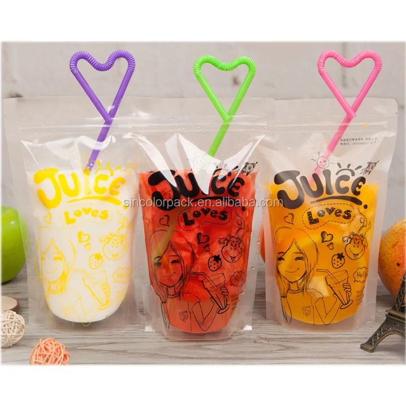 350ml 500ml Ziplock Reusable Drinking Ziplock Pouch With Straw - Buy ...