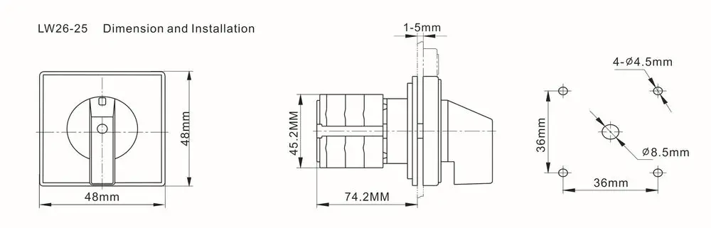 Cantak LW26-25 0-1 4P off-on Front Mounting Switch ON-OFF Switches