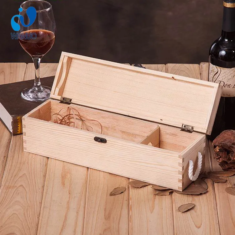 Wanuocraft Unfinished Blank Pine Wood Wine Box - Customizable