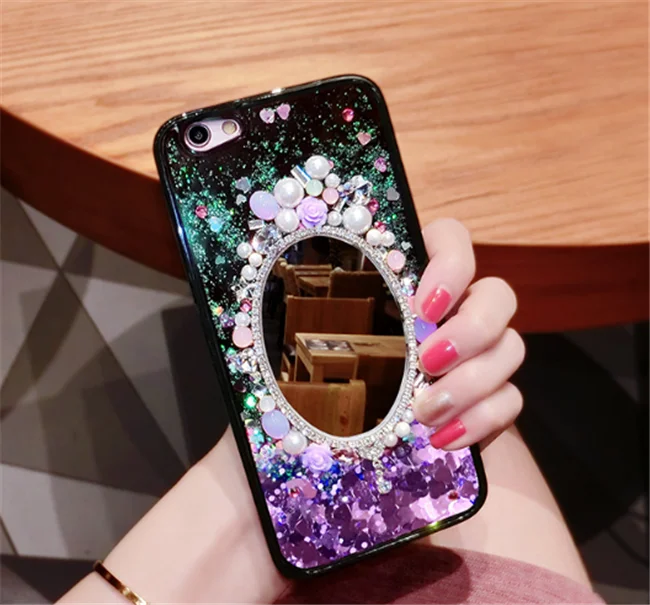 Custom 3d Dynamic Silicone Glitter Liquid Cell Phone Case With Mirror ...