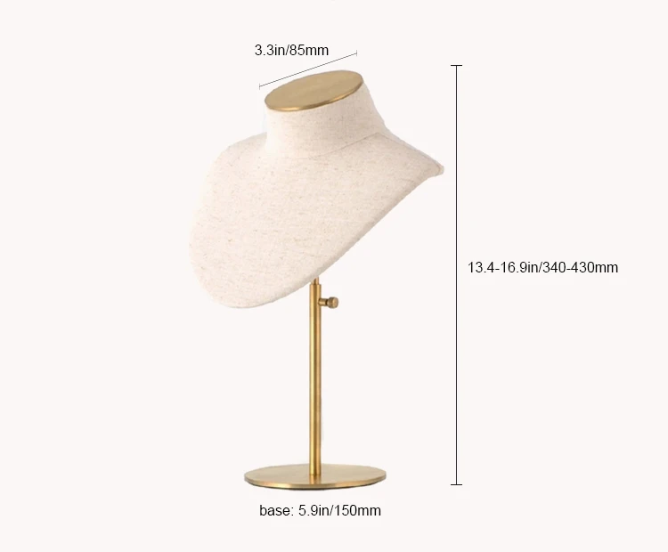 Adjustable Height Linen Wrapped Necklace Stand Jewellery Display Bust ...