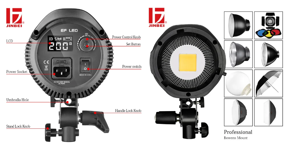 Jinbei Ef-200 200w Led Video Light 5500k Light Photographic Equipment ...