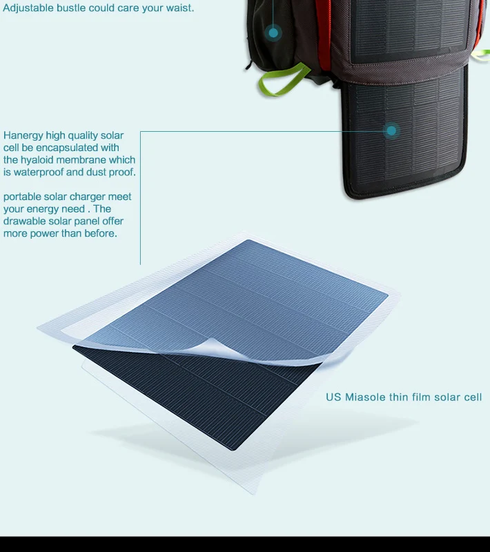 Hanergy 10.6w Smart Chargeable Backpack Solar For Hiking With Thin Film ...