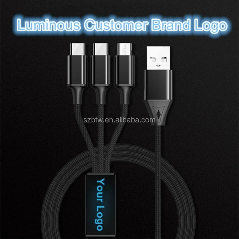 3 In 1 Multi Charger Cable Custom Logo Type C Mobile Phone Data Cable ...