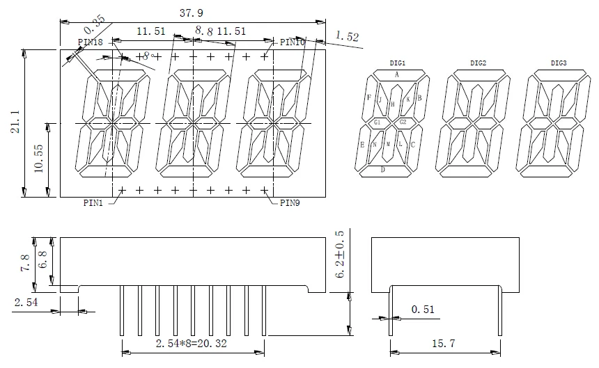 Blue 0.6 Inch 14 Segment LED Display for Digital Indicators