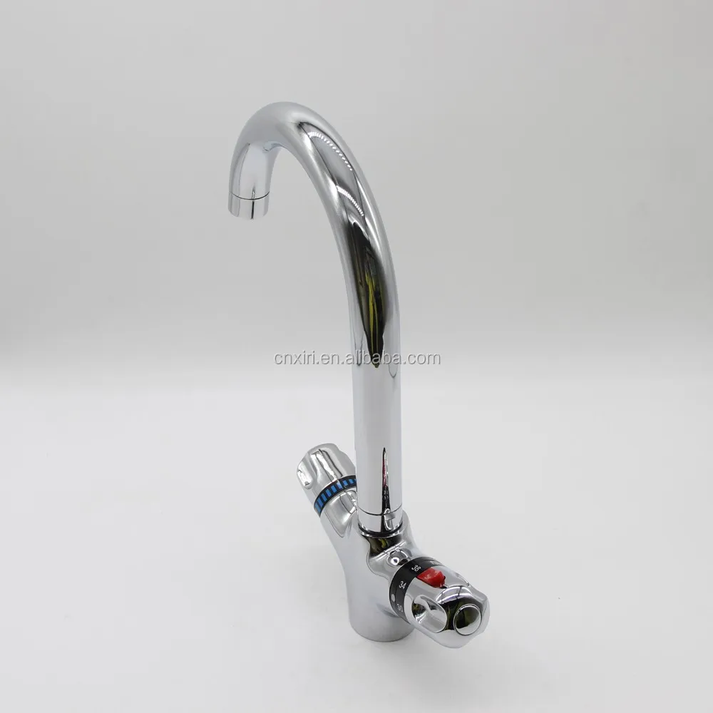 Factory Thermostatic Dual Handle Temperature Control Brass Basin Faucet ...