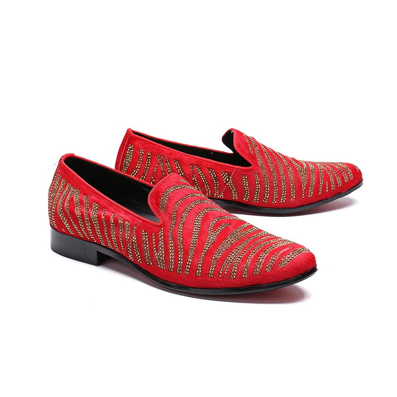 NA081 Mens Fancy Loafers - Luxurious Red Leather Shoes