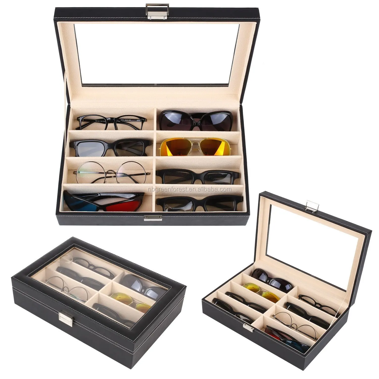 8 Slot Eyeglass Sunglass Storage Box Pu Leather Glasses Display Case ...