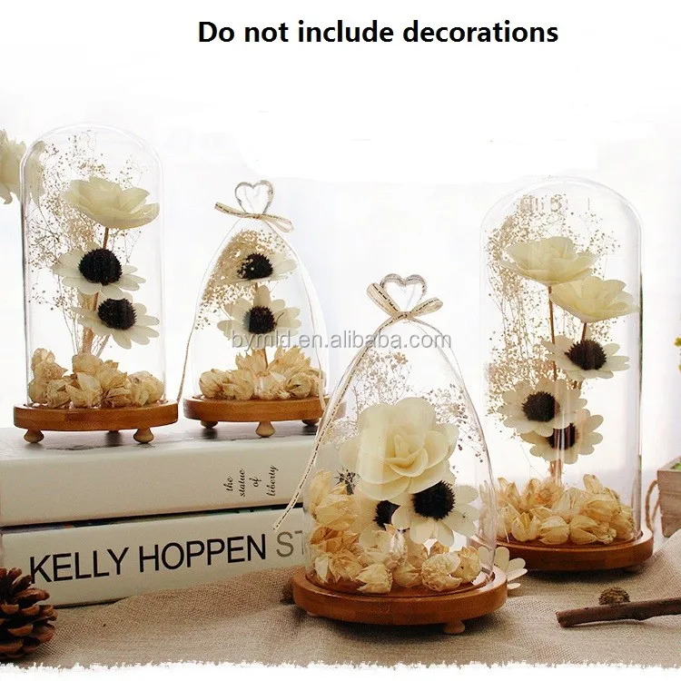 Tabletop Centerpiece Cloche Bell Jar Display Case Natural Wooden Base ...