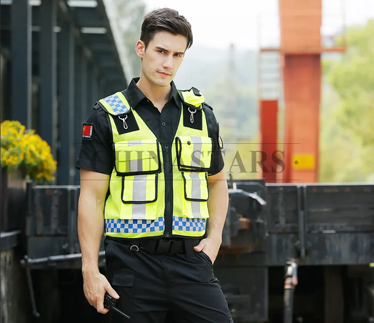 Fluorescent Security Kit Mesh Reflective Vest With Multi Pockets For ...