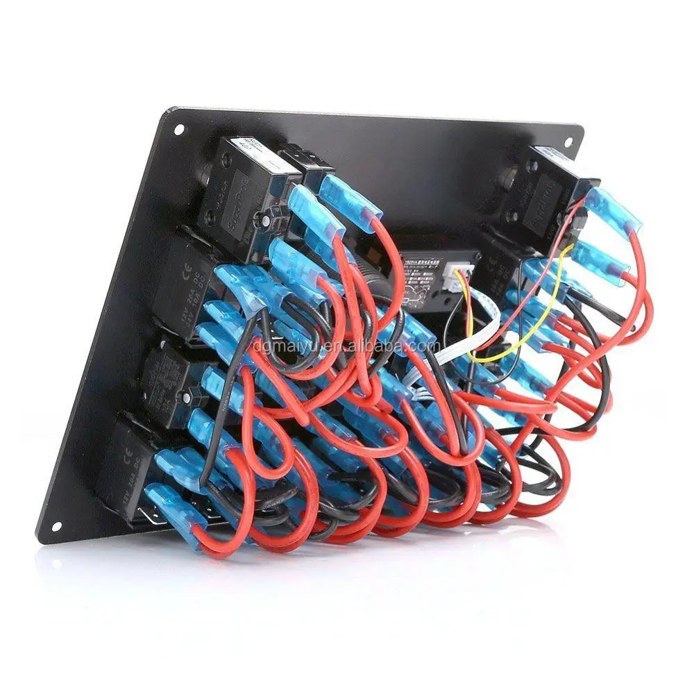 10 Gang Boat Marine Rocker Switch Panel Digital Current Voltage Meter ...