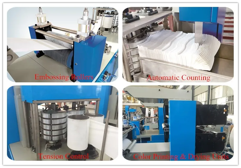 4 Line Color Printing 1/4 Folding Paper Napkin Machine