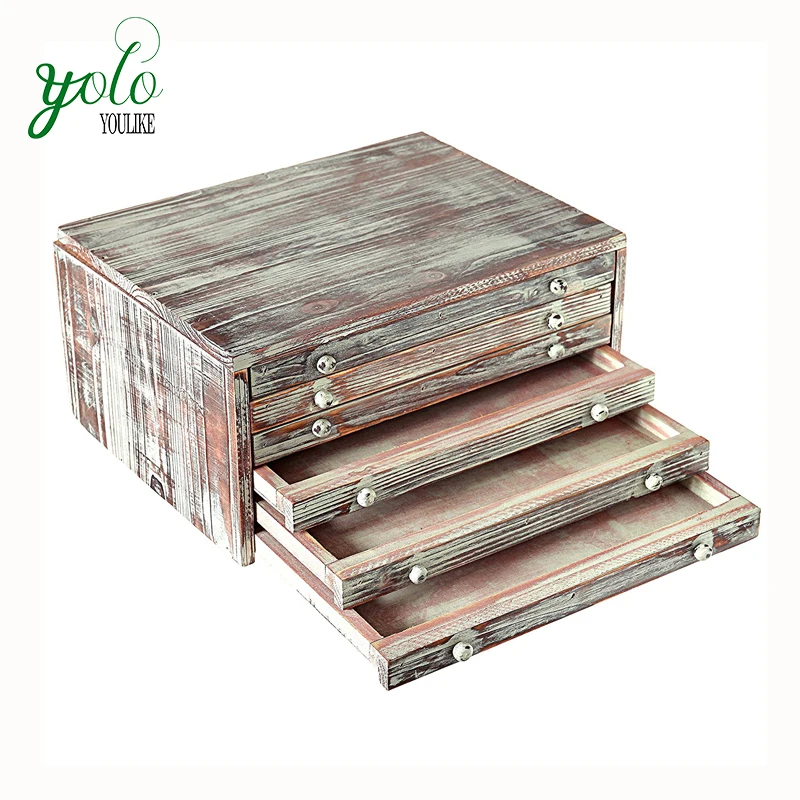 Torched Wood 6-drawer Desktop Document & Filing Cabinet Organizer Box ...