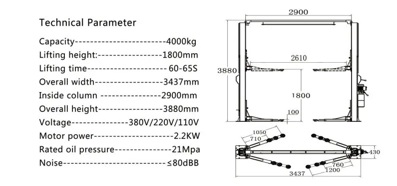 Cheap 2 Post Car Lift 5T - Clear Floor Design & Manual Release