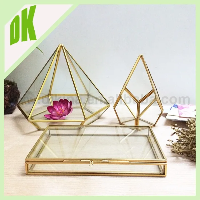 Square Glass And Mirror Bottom Jewelry Storage Box With Brass Edging ...
